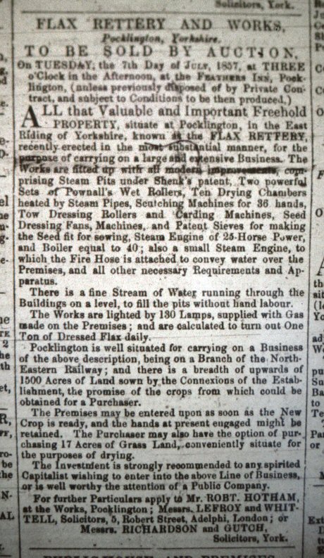 Pocklington History - The Flax Fire of 1856
