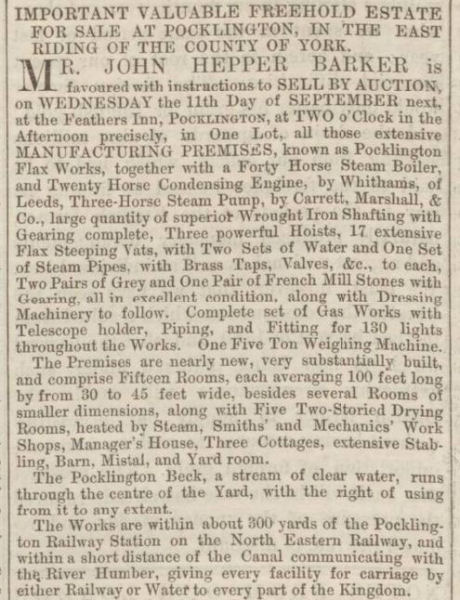 Pocklington History - The Flax Fire of 1856